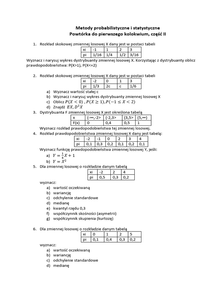 Metody Probabilistyczne - Zadania | PDF