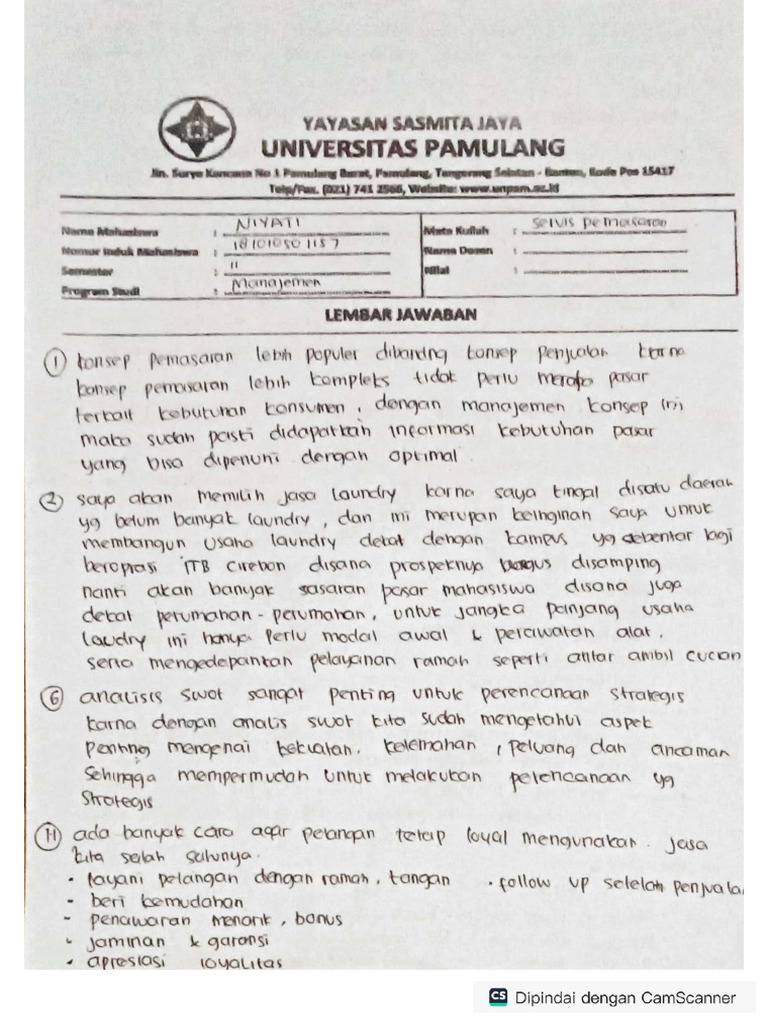 UTS Servis Pemasaran (Niyati) | PDF