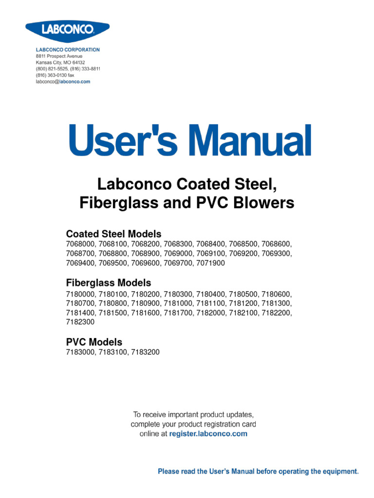 Labconco-7114000 Rev l Labconco Coated Steel Fiberglass and Pvc Blowers User Manual 2 | PDF ...