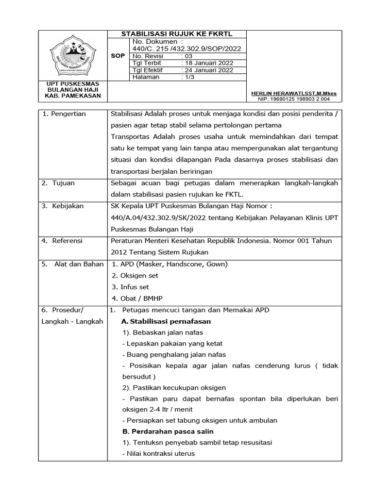 Sop Stabilisasi Rujuk Ke FKRTL | PDF