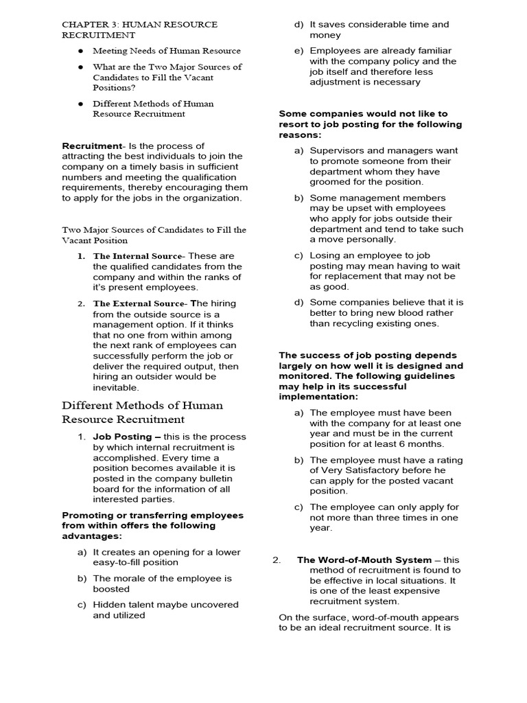 CHAPTER 3 HRM | PDF | Recruitment | Business