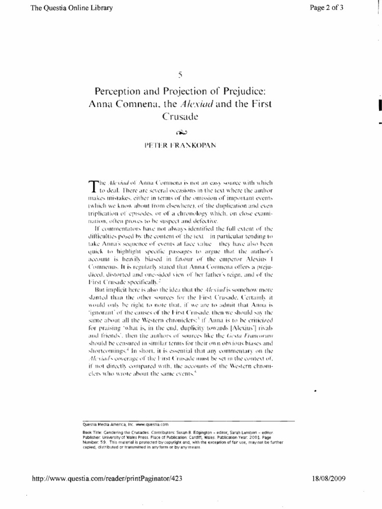 Perception and Projection of Prejudice: Ana Comnena, The Alexiad and ...