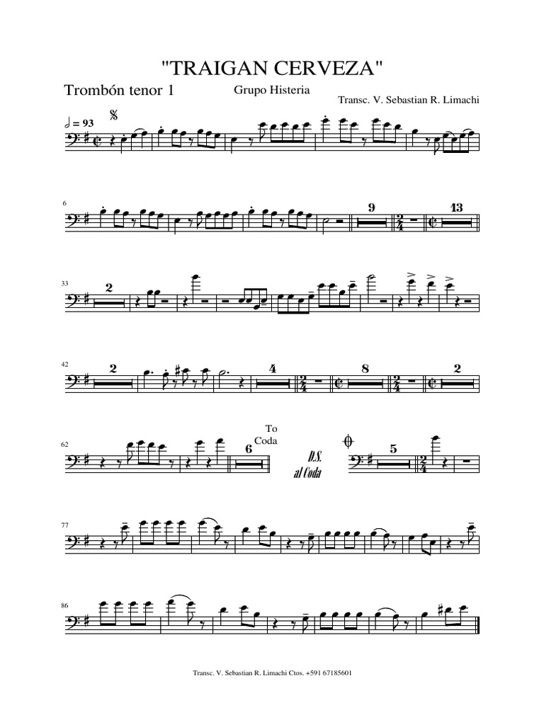 TRAIGAN CERVEZA - Trombón Tenor 1 | PDF