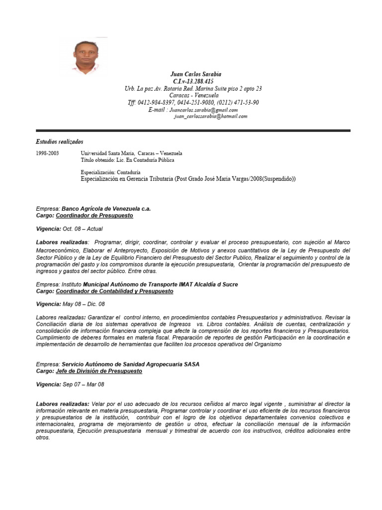 curriculum.doc juan | PDF | Contabilidad | Presupuesto