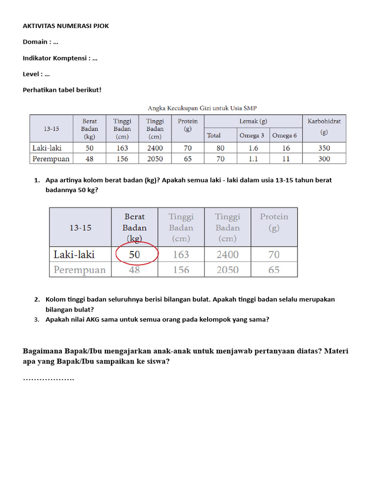 AKTIVITAS NUMERASI Mapel PJOK | PDF