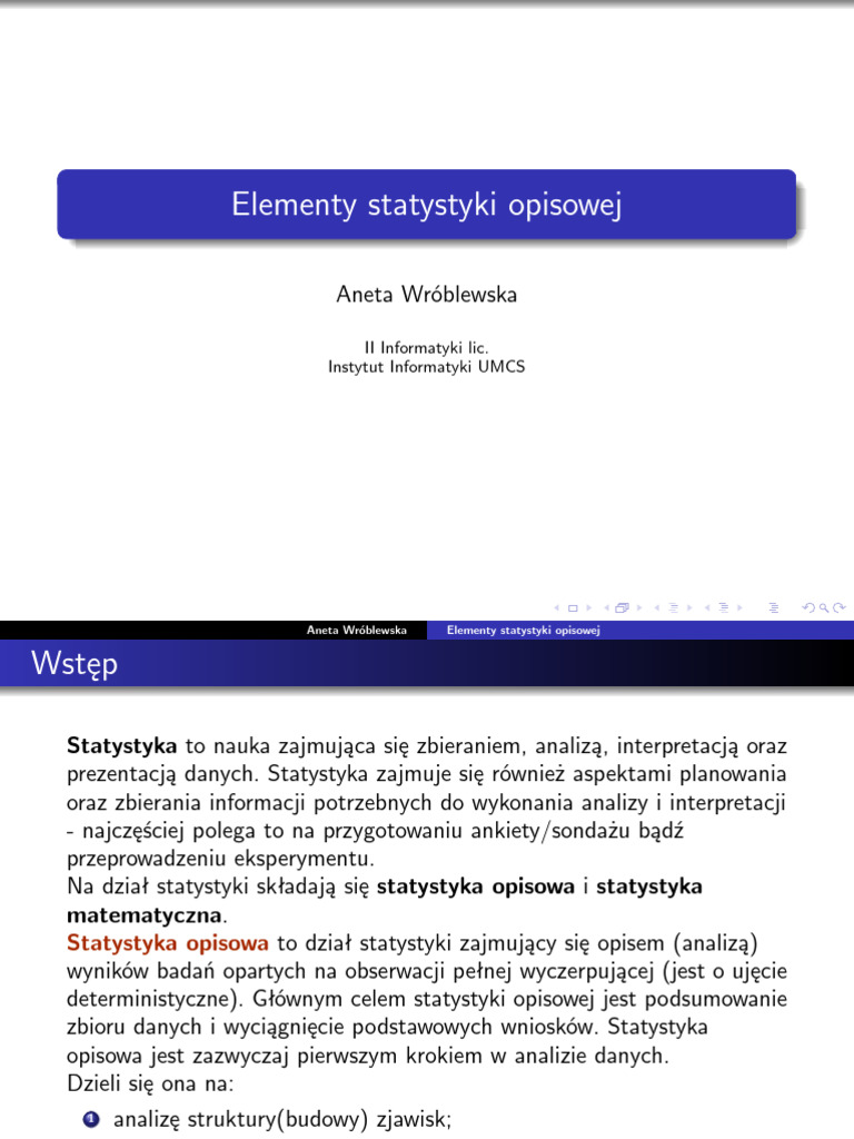 Wyklad 10 Elementy Statysytki Opisowej | PDF