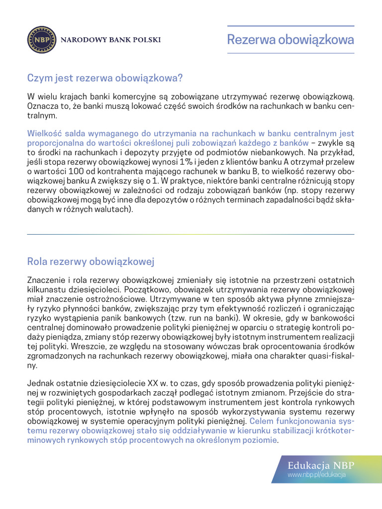 Rezerwa Obowiązkowa | PDF