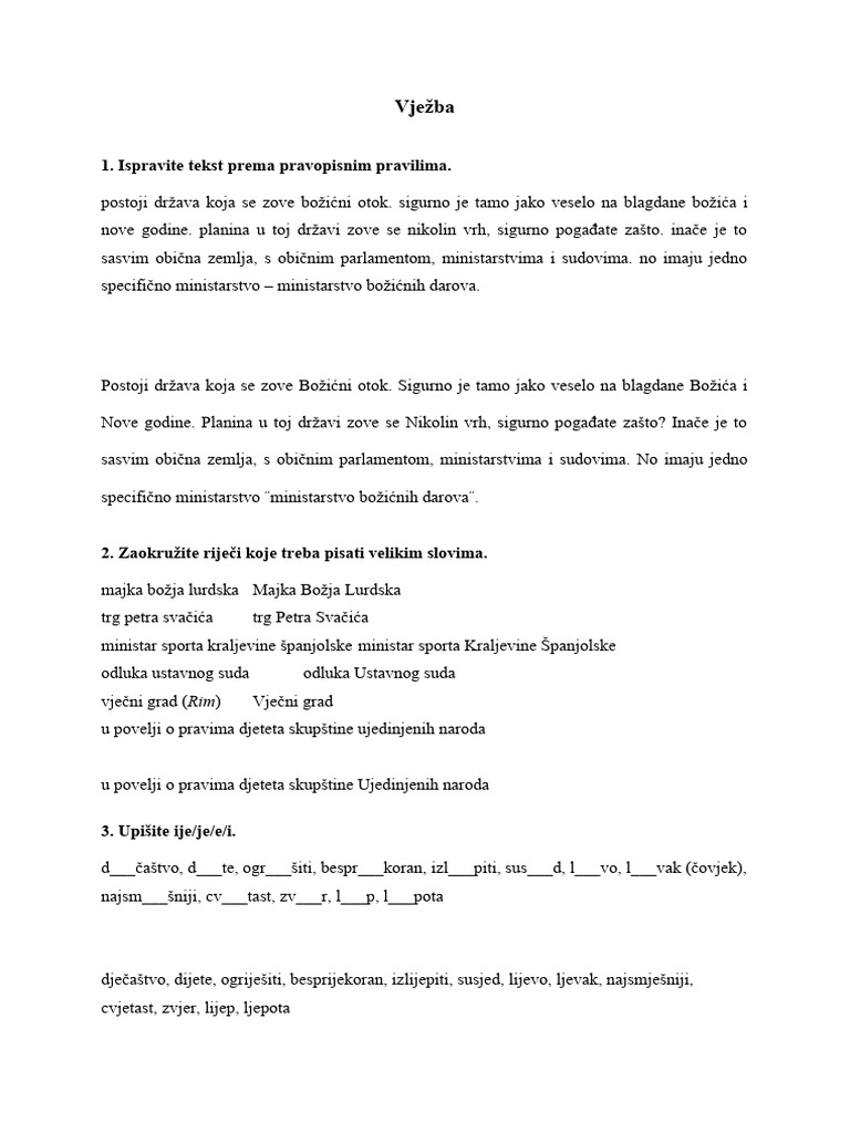 Pravopisna Vježba | PDF