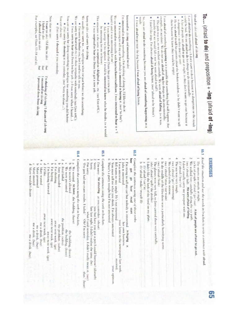 To... (Afraid To Do) and Preposition + - Ing (Afraid of - Ing) | PDF