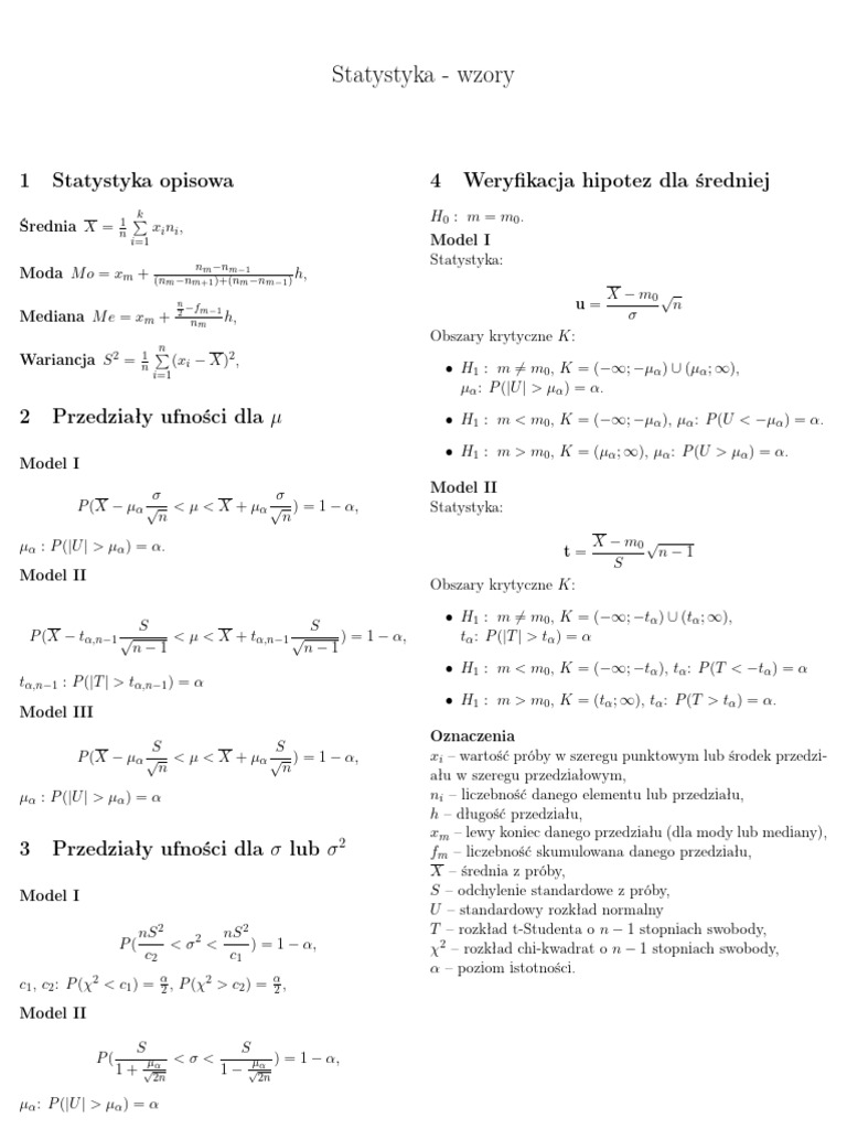 Wzory Statystyka 2 | PDF