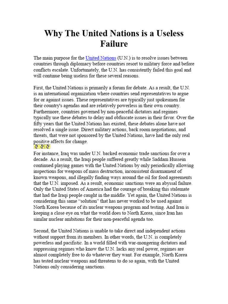 Why The United Nations Is A Useless Failure | PDF | United Nations ...