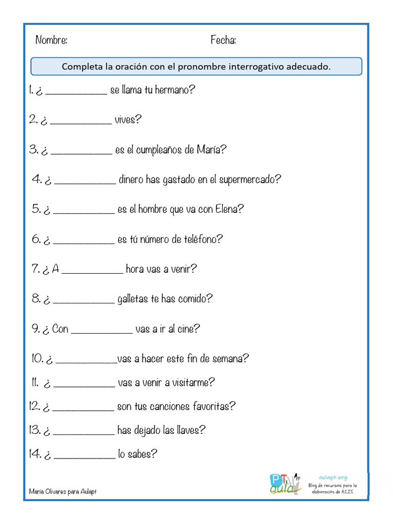 Completar Pronombre Interrogativo | PDF