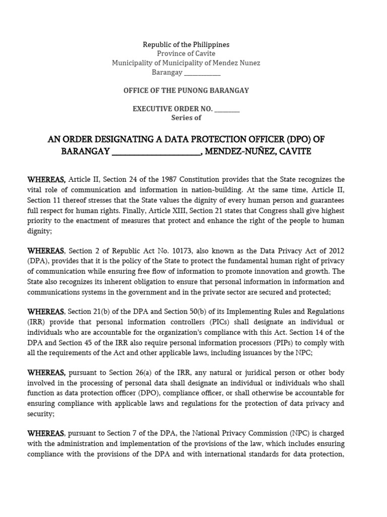 Designation of Barangay Data Protection Officer | PDF | Regulatory ...
