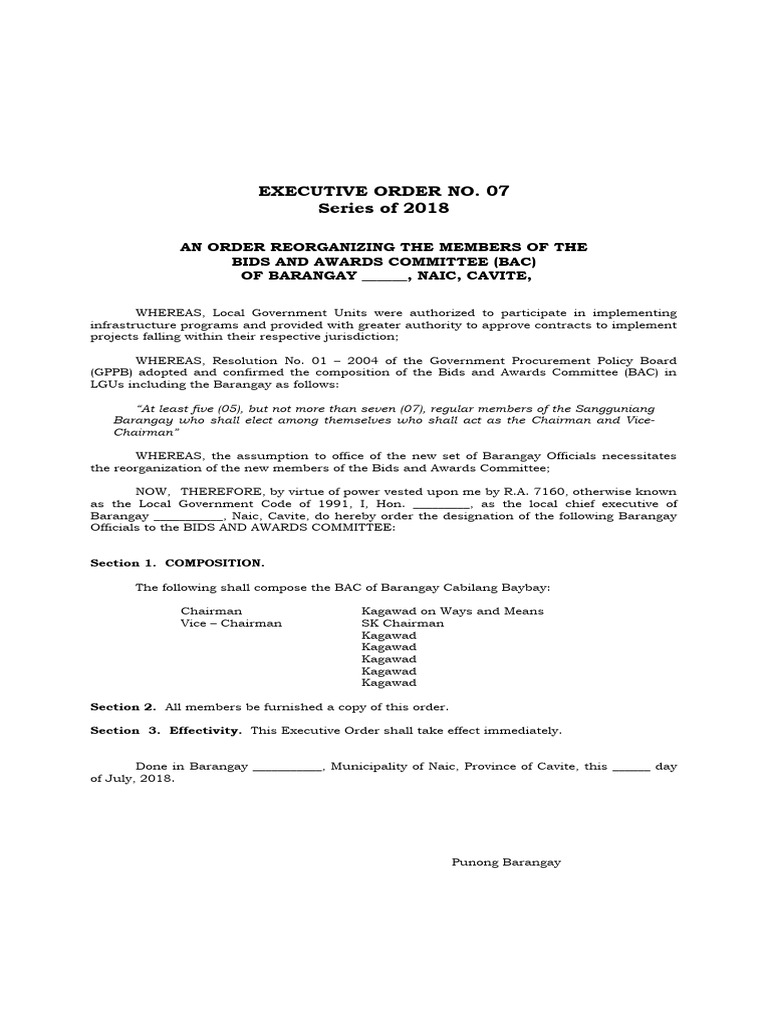 EO No. 007 - 2018 REORGANIZATION BAC | PDF