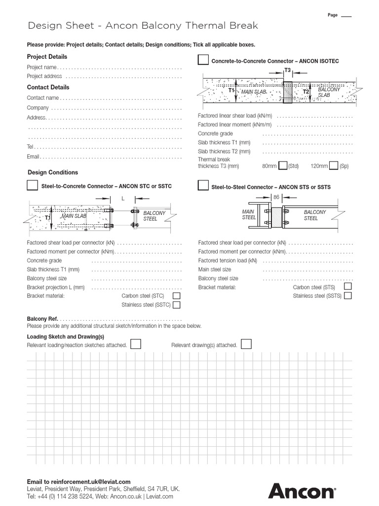 Ancon Balcony Thermal Breaks Design Sheet | PDF | Steel | Materials
