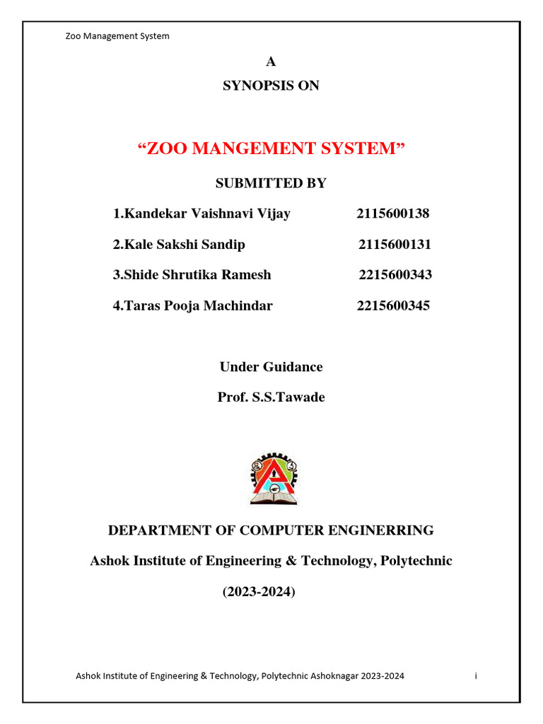 Zoo Management System (SYNOPSIS) | PDF | Web Application | Databases
