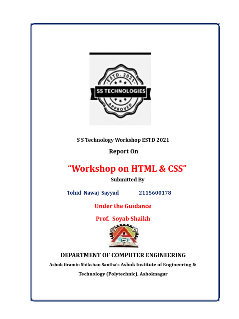 Report On Workshop of HTML - and - Css - by - 36 - Tohid Sayyad | PDF