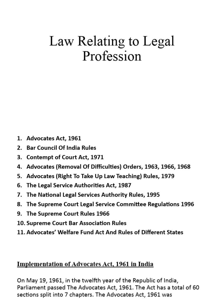 Law Relating To Legal Profession | PDF | Advocate | Lawyer