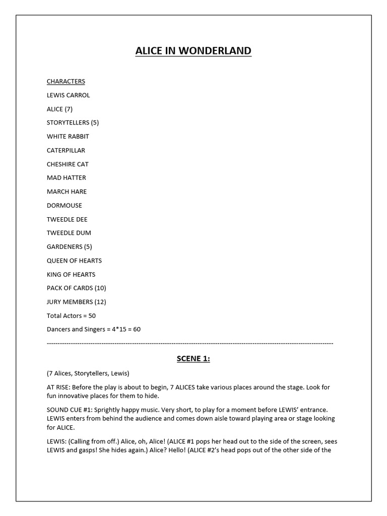 Alice in Wonderland Script | PDF | Alice's Adventures In Wonderland | Works