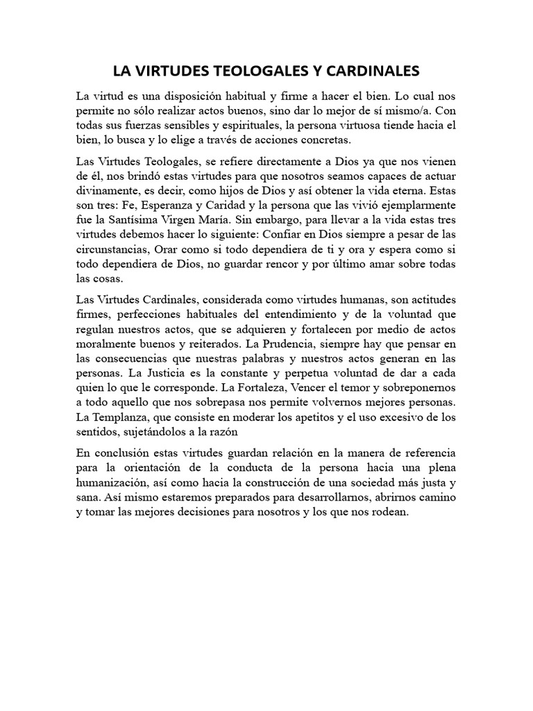 La Virtudes Teologales y Cardinales | PDF