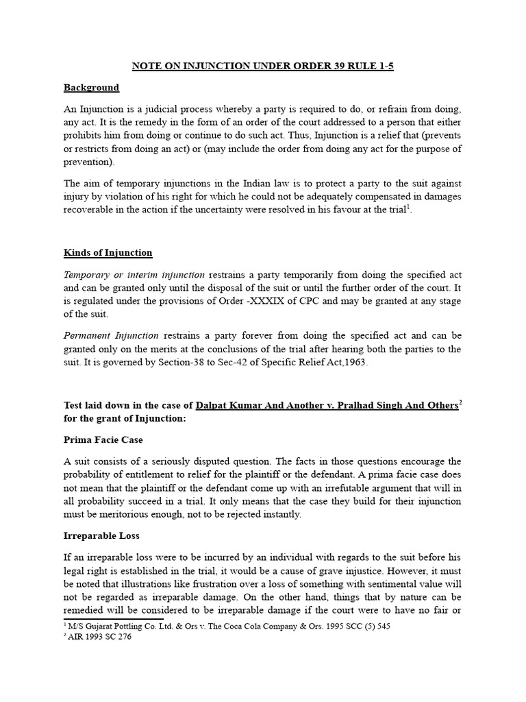 Order 39 CPC Description | PDF | Injunction | Legal Remedy