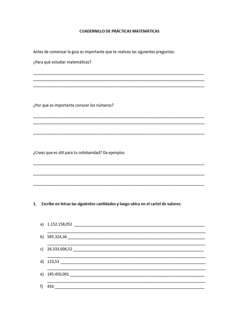 Cuadernillo de Prácticas Matemáticas | PDF | Matemática Elemental | Números