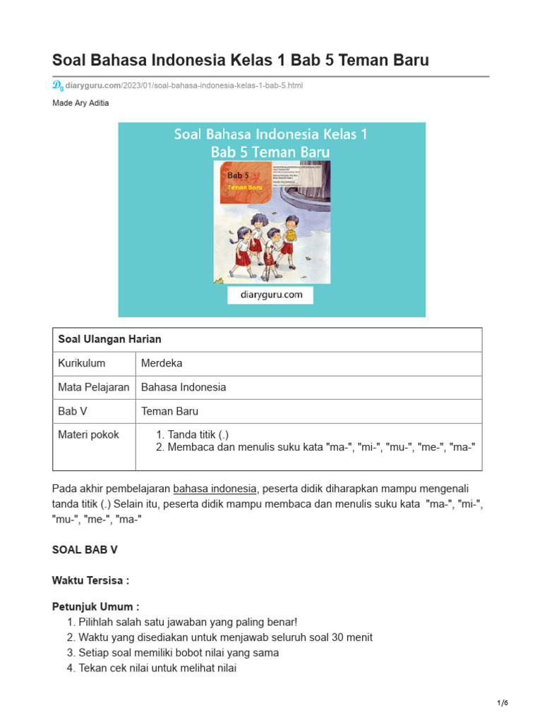 Kelas 1 Bindo Bab 5 Kurmer | PDF