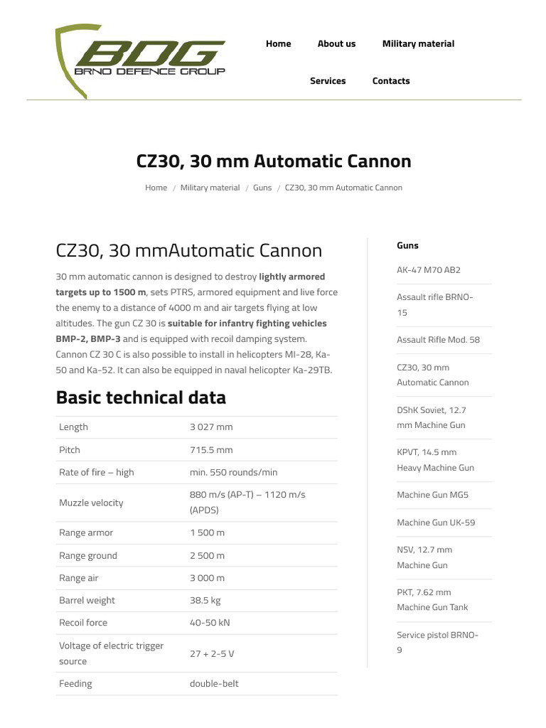 CZ30 30mm Automatic Cannon Overview | PDF | Machine Gun | Cannon