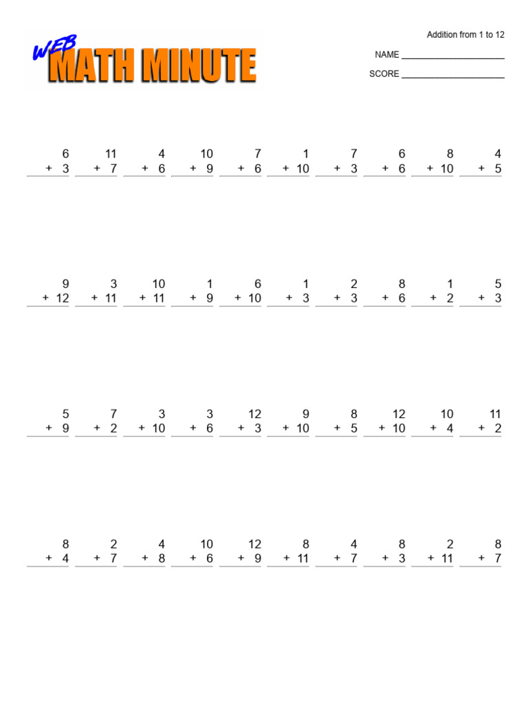 Web Math Minute - Print Practice Sheets | PDF