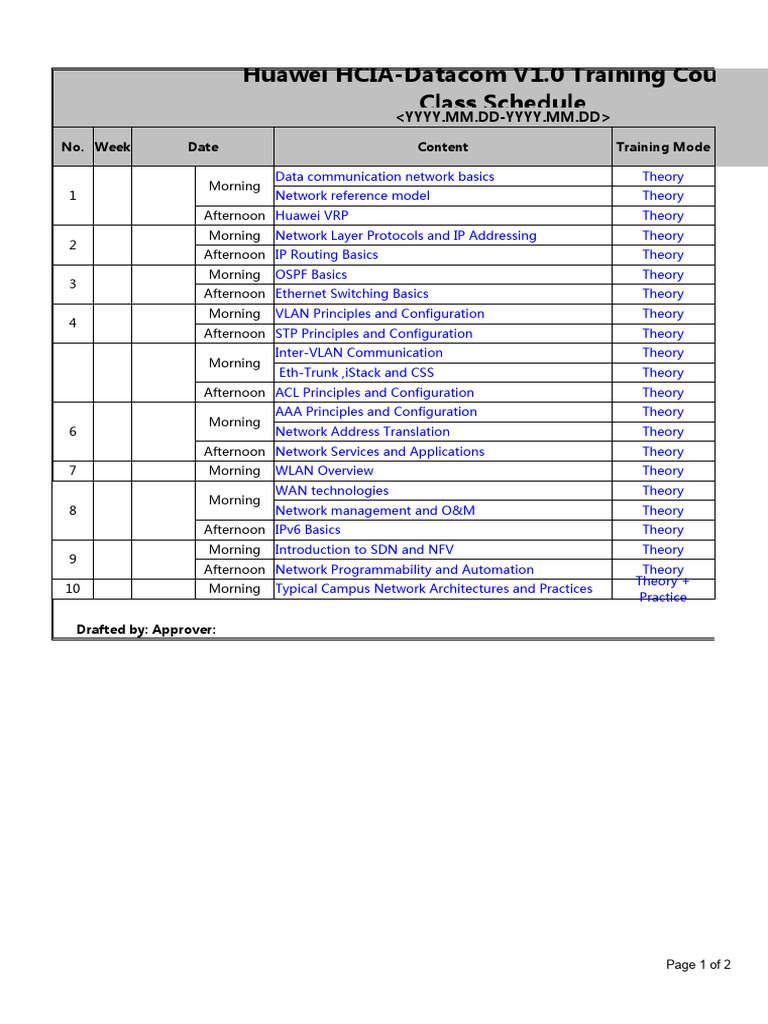 HCIA-Datacom V1.0 TimeTable | PDF | Computer Network | Internet Protocols
