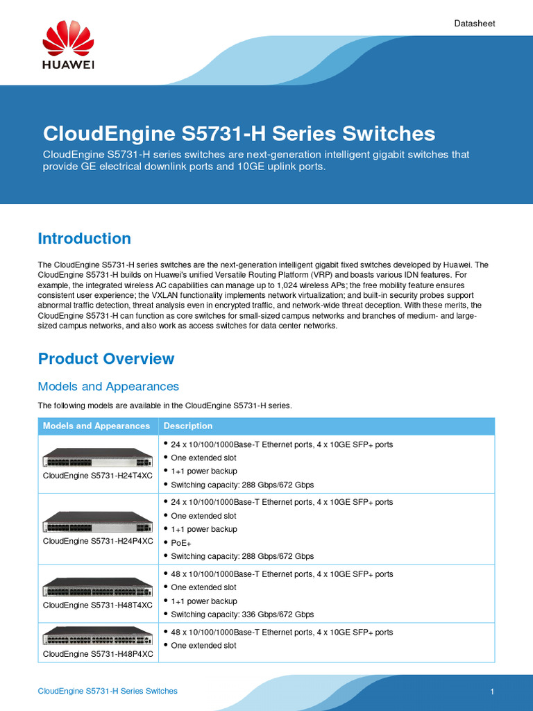 Huawei CloudEngine S5731-H Series Switches Datasheet | PDF | Computer Network | Network Switch