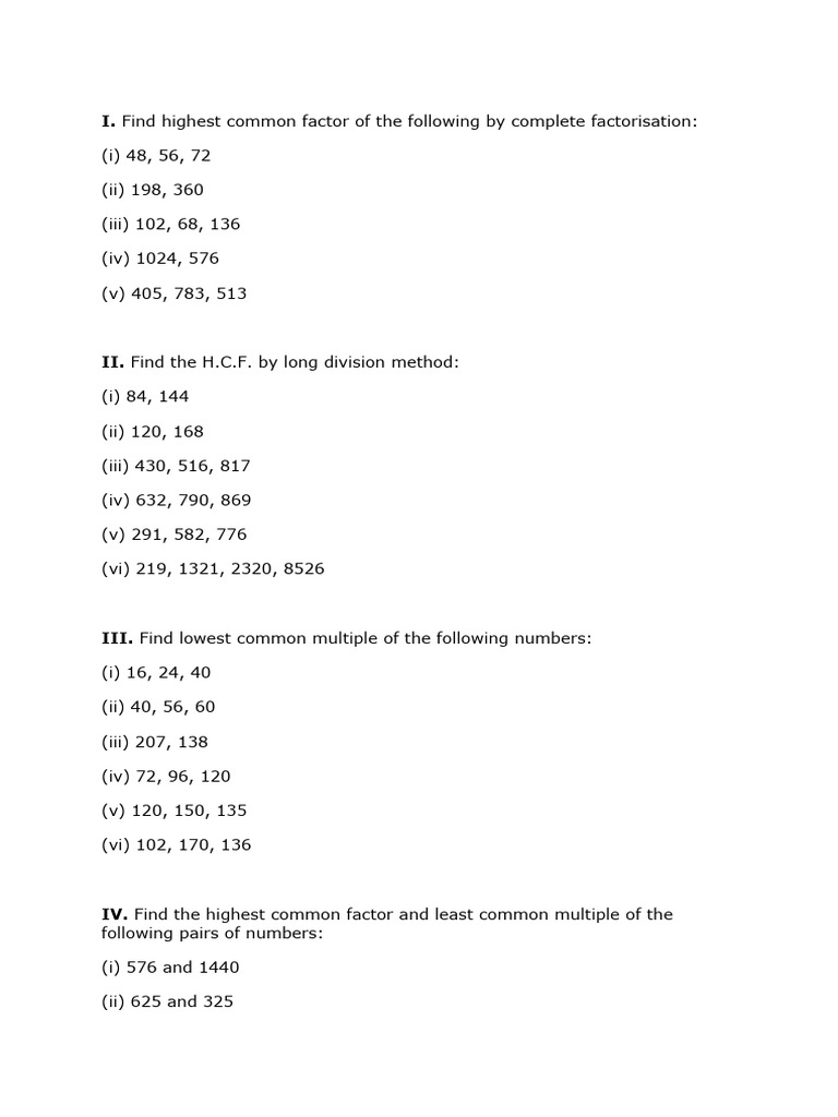 Least Common Factor Class Examples | PDF