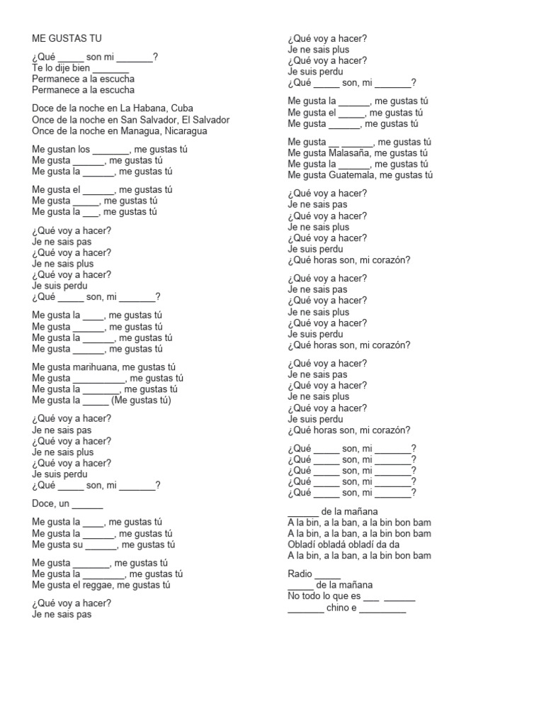 Me Gustas Tú: Letra y Autor | PDF