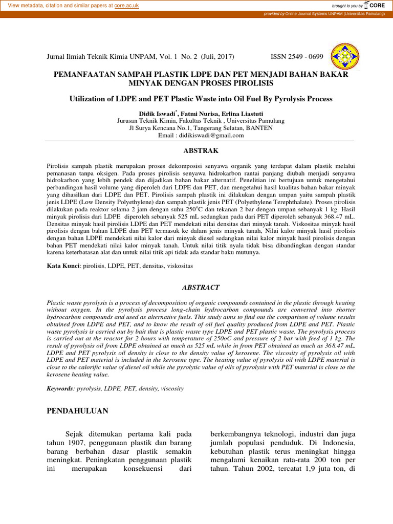 Metode Pirolisis Menggunakan LDPE Lengkap | PDF