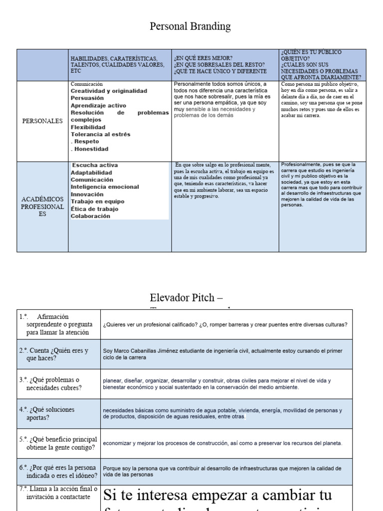Cuadros para Guión de Marca Personal | PDF