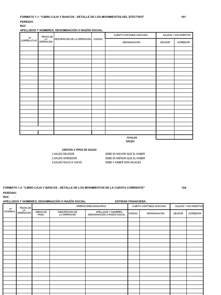 Formato 1.1: Libro Caja y Bancos | PDF