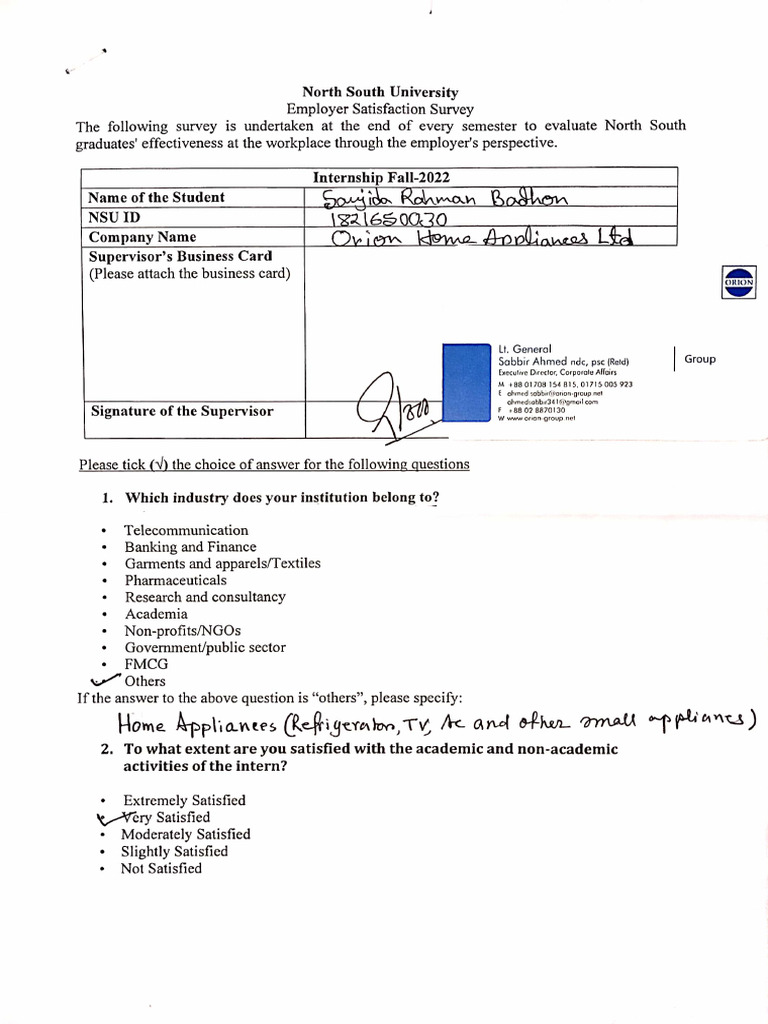 Sanjida Rahman Badhon 1821650030 Fall-2022 Employer-Satisfaction-Survey | PDF