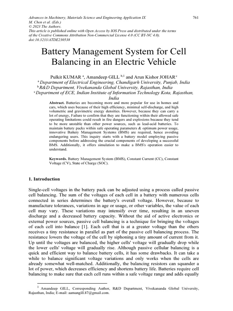 Battery Management System For Cell Balancing in An | PDF | Rechargeable ...