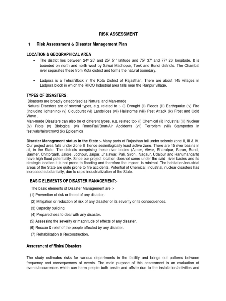 Location & Geographical Area: Risk Assessment 1 Risk Assessment ...