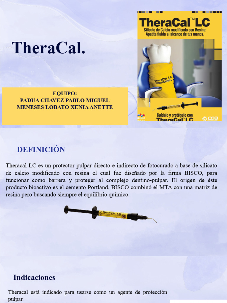 TheraCal: Protector Pulpar en Odontología | PDF | Cemento | Calcio