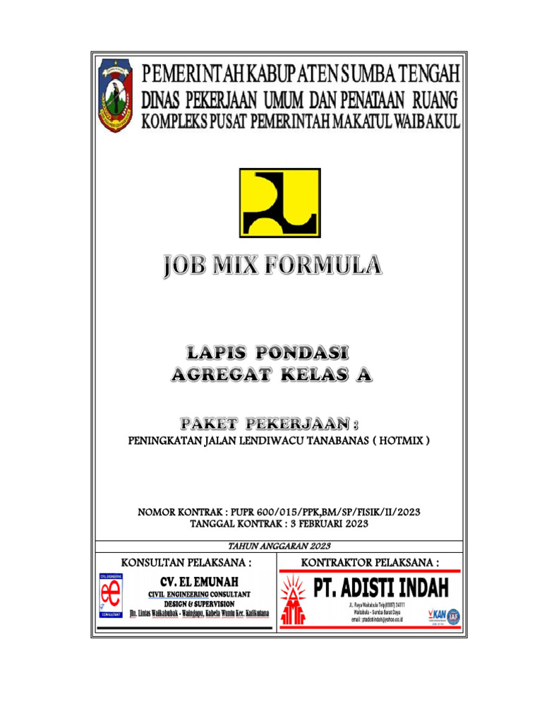 Job Mix Formula Agregat Kelas A | PDF