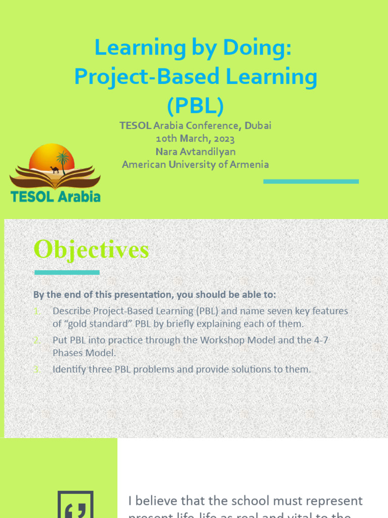 TESOL Arabia 2023 Project Based Learning | PDF | Project Based Learning ...