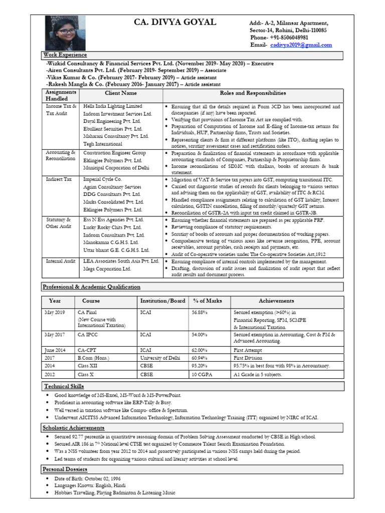 CV - Divya Goyal | PDF | Audit | Taxes