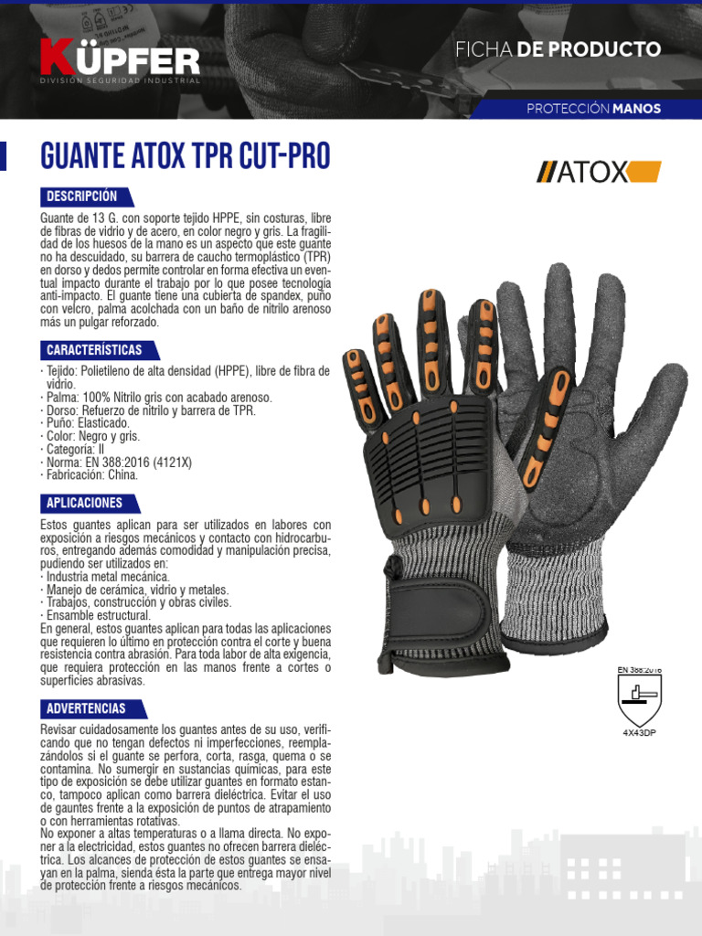 Ficha Proveedor Guante Atox TPR Cut Pro 35414 | PDF | Guante | Alergia