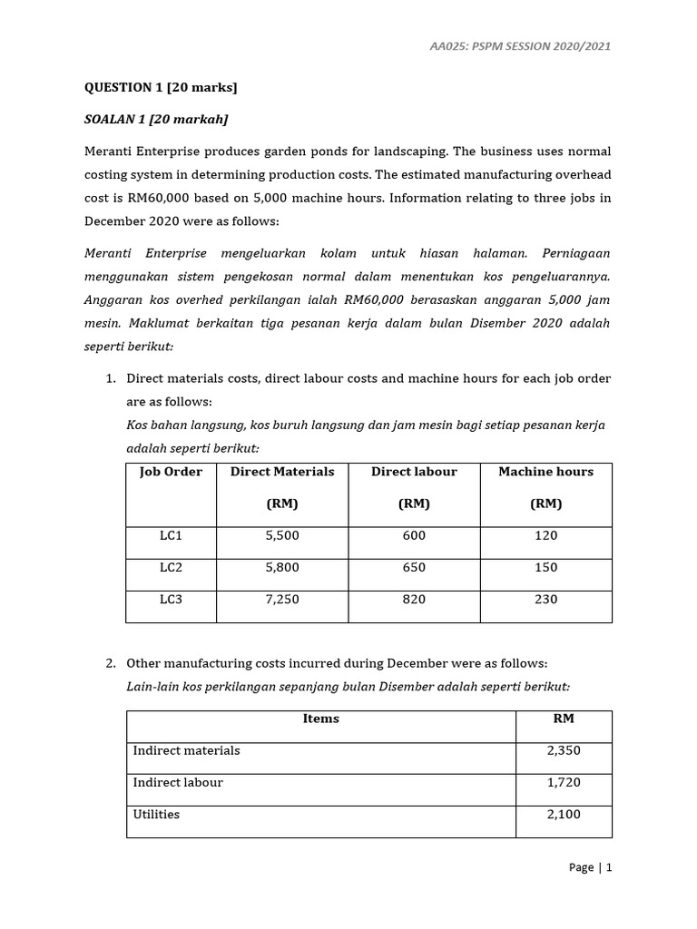 AA025 PSPM 2020/2021 Exam Questions | PDF | Finance & Money Management | Computers
