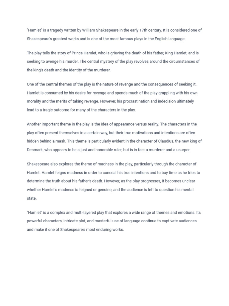 Hamlet Analysis | PDF | Classics | General Fiction