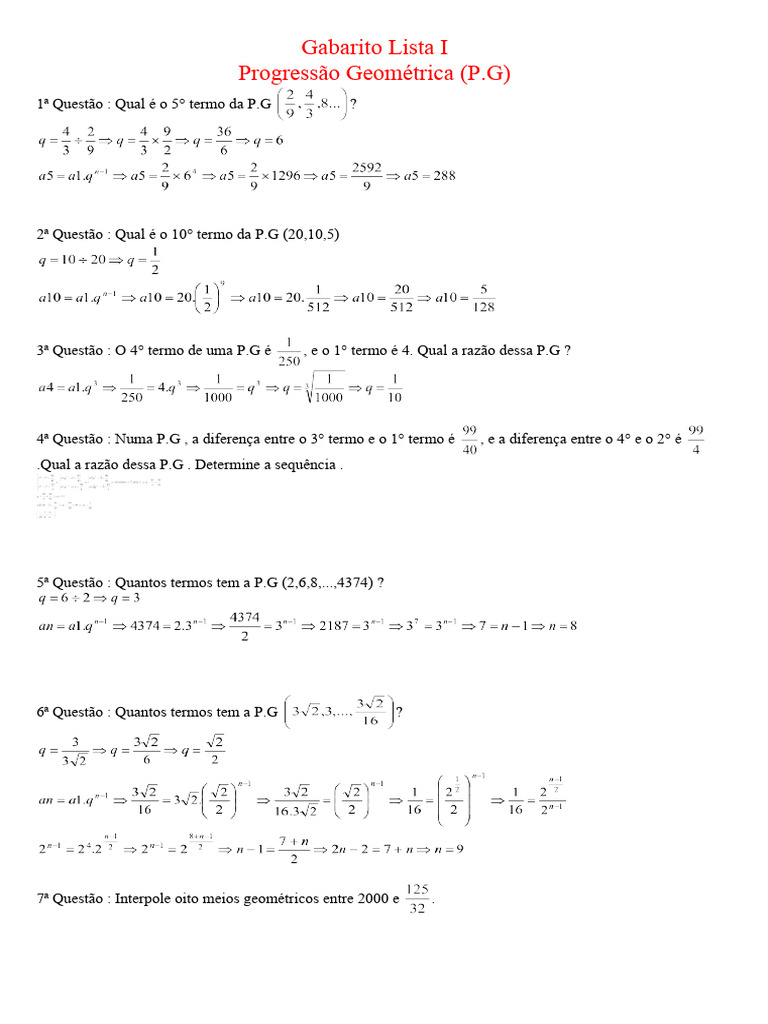 Gabarito Lista I P.G | PDF | Métodos e Materiais de Ensino