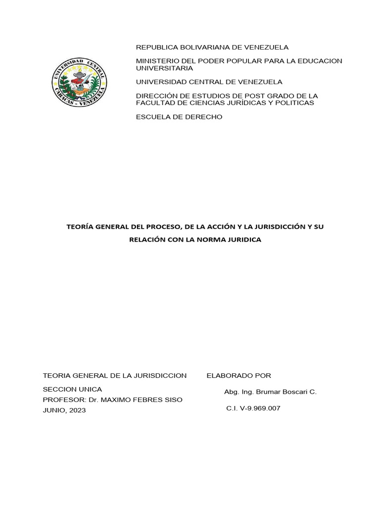 TGJ - Analisis de La Teoria General Del Proceso Brumar Boscari | PDF | Ley procesal | Jurisdicción