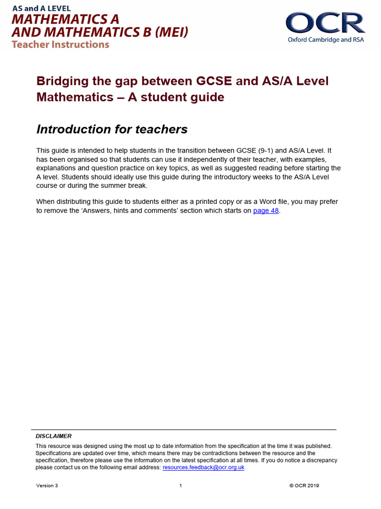 Bridging The Gap Between Gcse and As A Level Mathematics A Student Guide | PDF | Quadratic ...