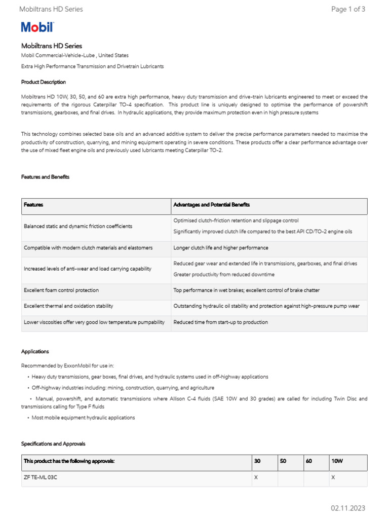 Ft-Cat Transmission and Drive Train Oil (Tdto) 10W | PDF | Motor Oil ...
